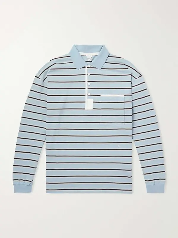 Bottega Veneta Striped Cotton-piqué Polo Shirt - Blue