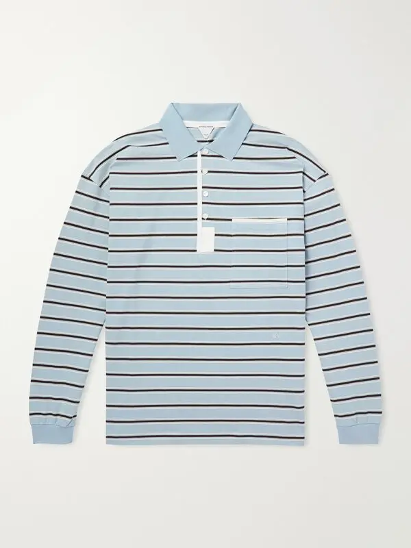 Bottega Veneta Striped Cotton-piqué Polo Shirt - Blue