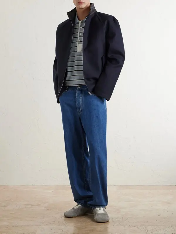 Bottega Veneta Striped Cotton-piqué Polo Shirt - Blue