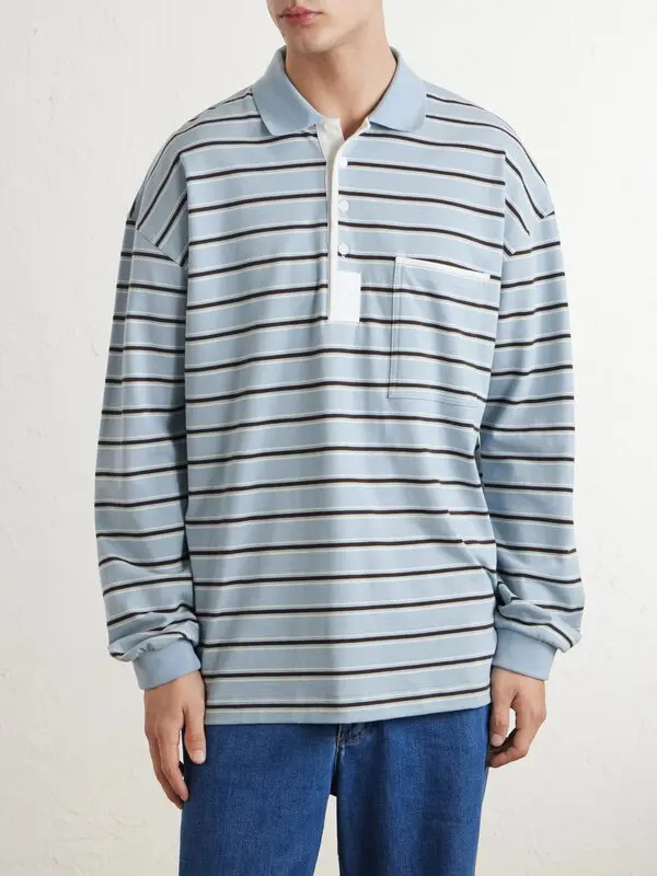 Bottega Veneta Striped Cotton-piqué Polo Shirt - Blue
