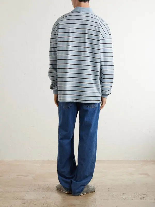 Bottega Veneta Striped Cotton-piqué Polo Shirt - Blue