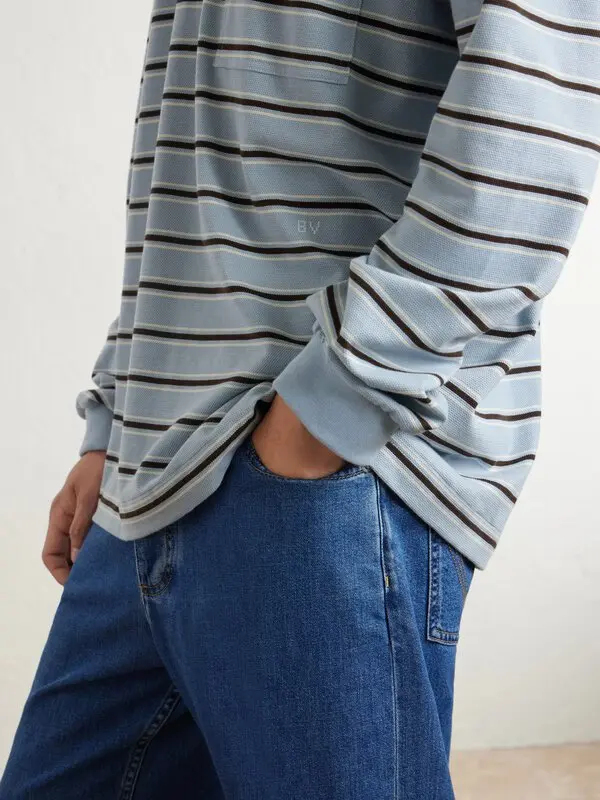 Bottega Veneta Striped Cotton-piqué Polo Shirt - Blue