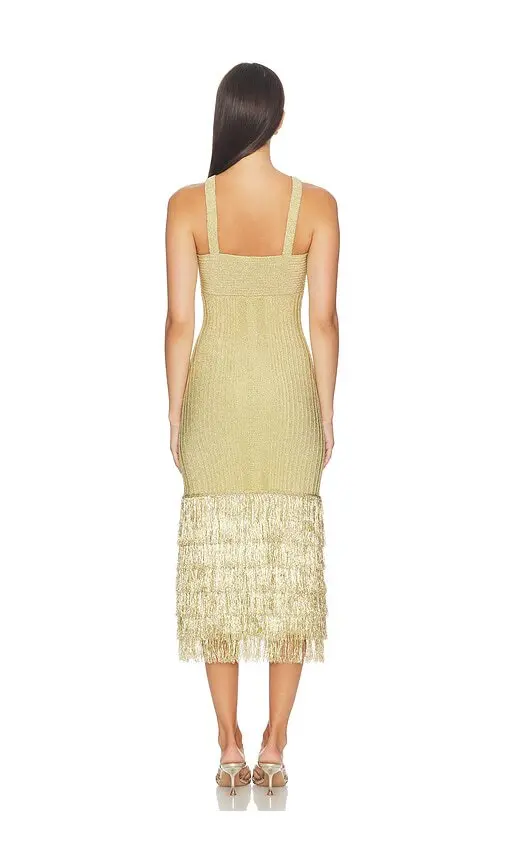 AMUR Metallic Knit Midi Dress With Tiered Fringe Hem