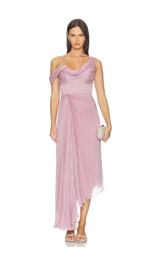 AMUR Joelle Pleated Draped Gown In Pink - Violet Isla
