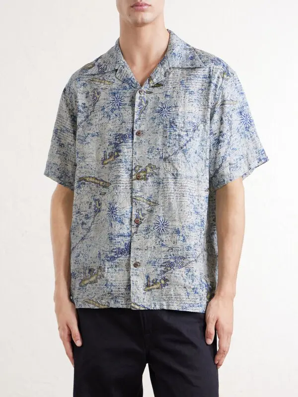 Kapital Key West Camp-collar Printed Linen Shirt