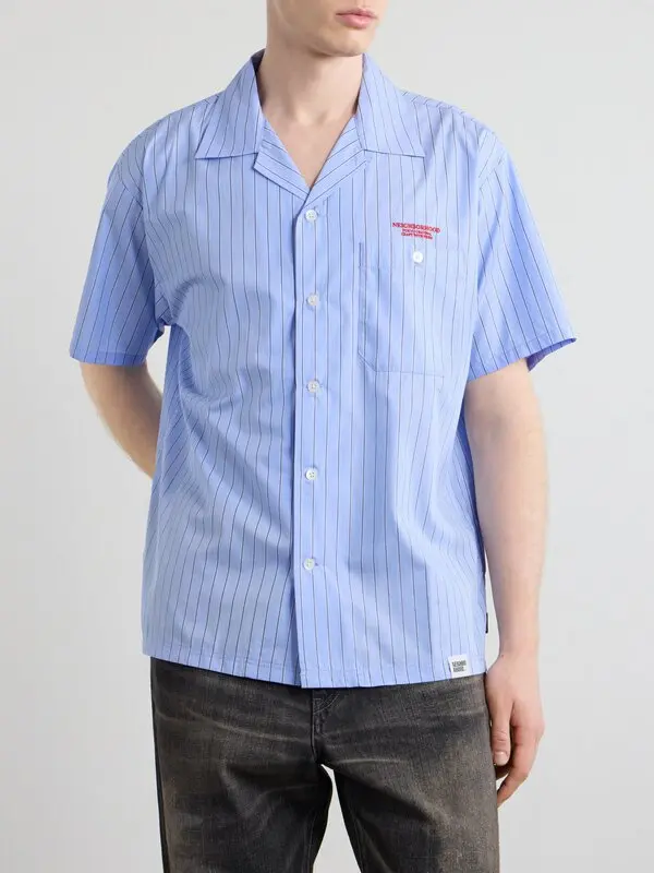 NEIGHBORHOOD Camp-collar Logo-embroidered Striped Cotton Shirt