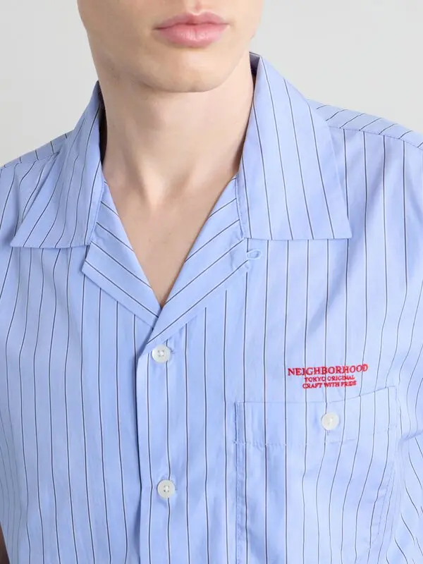 NEIGHBORHOOD Camp-collar Logo-embroidered Striped Cotton Shirt