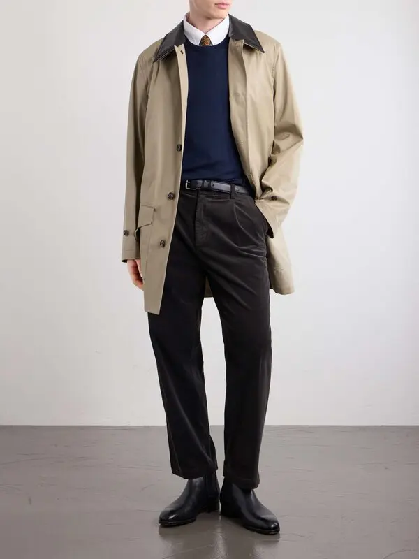 Burberry Leather-trimmed Cotton-gabardine Trench Coat - Beige