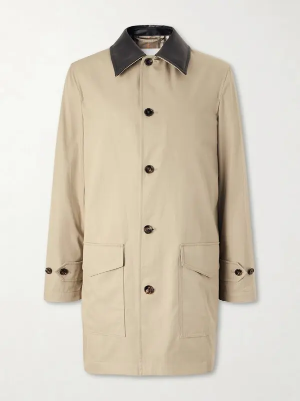 Burberry Leather-trimmed Cotton Gabardine Trench Coat - Neutrals