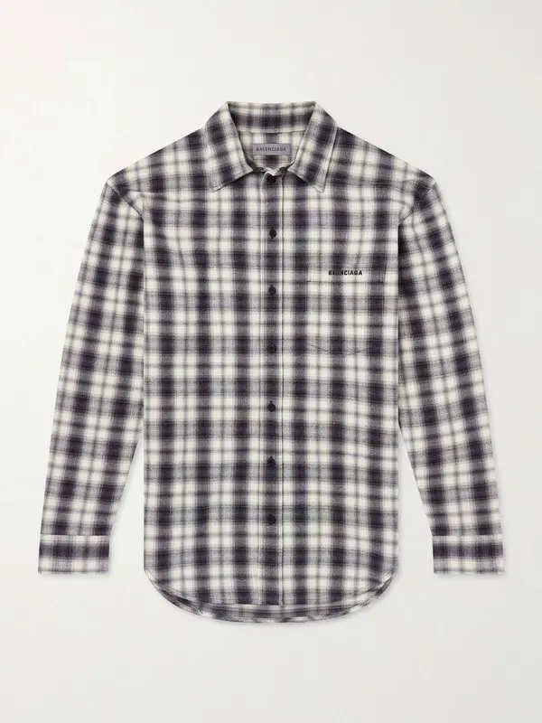 Balenciaga Regular Fit Checked Cotton Shirt - Black