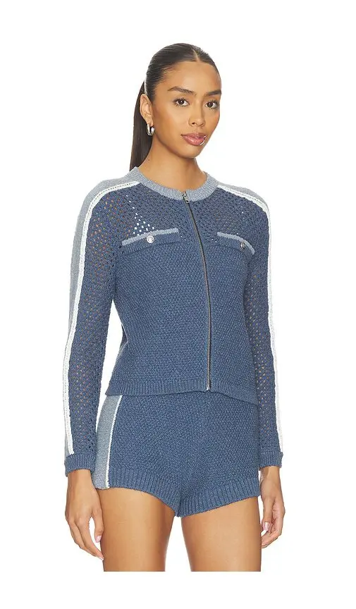 Central Park West Raya Mixed Stitch Zip Cardigen