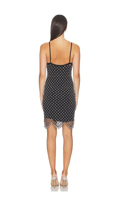 Misha Collection The Beaded Crochet Mini Dress In ,metallic Silver