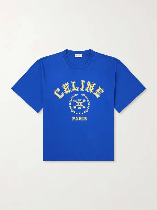 Celine Logo-print Cotton-jersey T-shirt - Blue