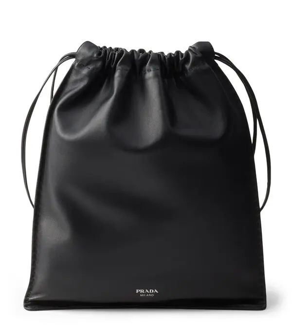 Prada Leather Drawstring Pouch - Black