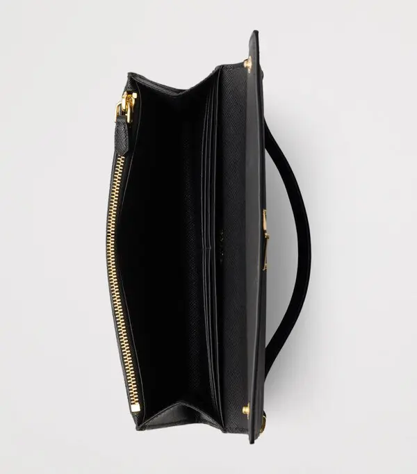 Prada Saffiano Leather Wallet With Shoulder Strap