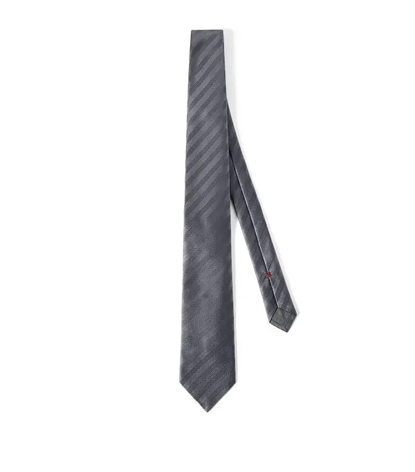 Brunello Cucinelli Silk Stripe Jacquard Tie - Grey