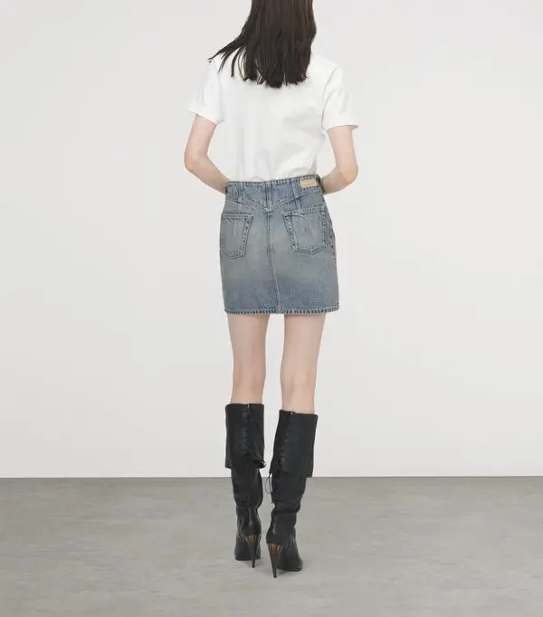 Alexander McQueen Denim Fold-over Mini Skirt With Embroidered Detailing