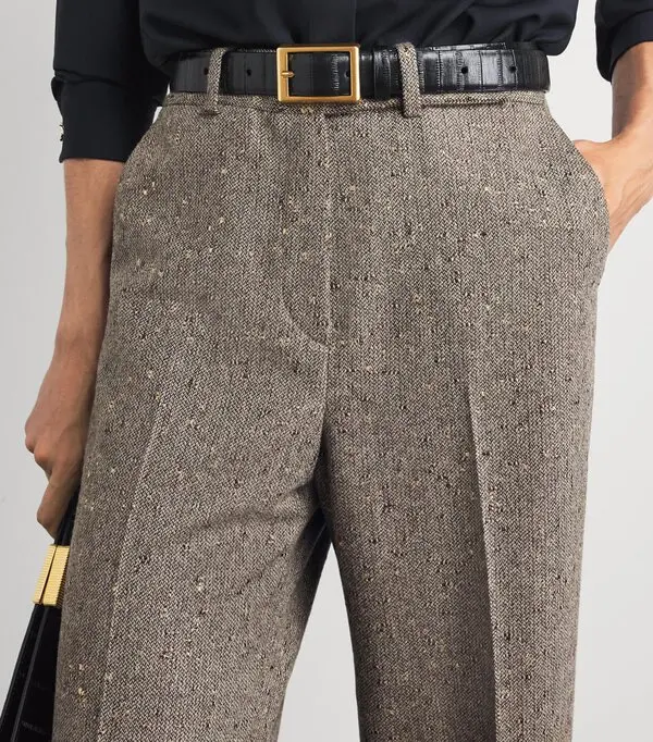 Kiton Virgin Wool-blend Tweed Metallic Wide-leg Trousers