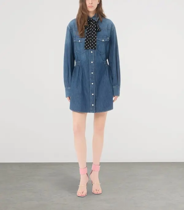 Valentino Garavani Denim Polka-dot Bow Shirt Dress
