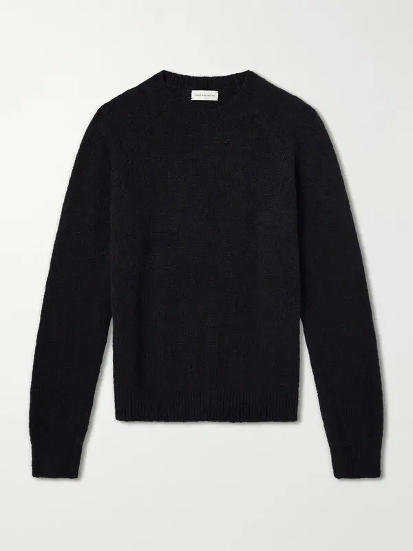 Dries Van Noten Brushed Alpaca And Wool-blend Crewneck Sweater - Black