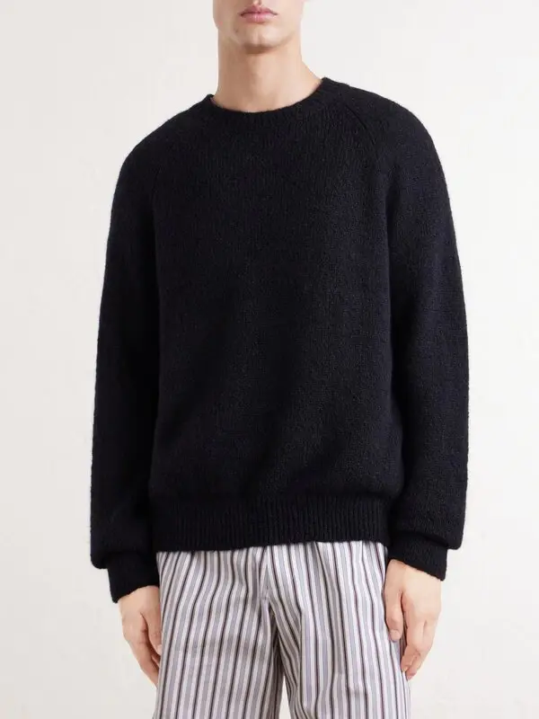 Dries Van Noten Brushed Alpaca And Wool-blend Crewneck Sweater - Black
