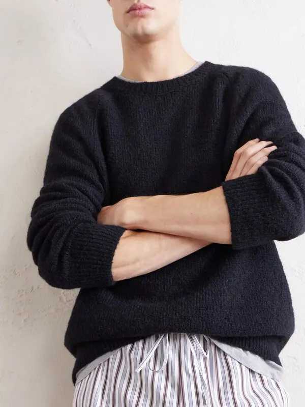 Dries Van Noten Brushed Alpaca And Wool-blend Crewneck Sweater - Black