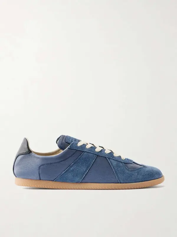 MAISON MARGIELA Replica Suede-trimmed Leather Sneakers - Navy