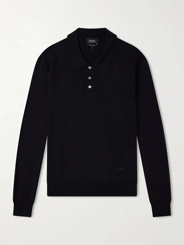 A.p.c. Riou Virgin Wool Polo Shirt - Black