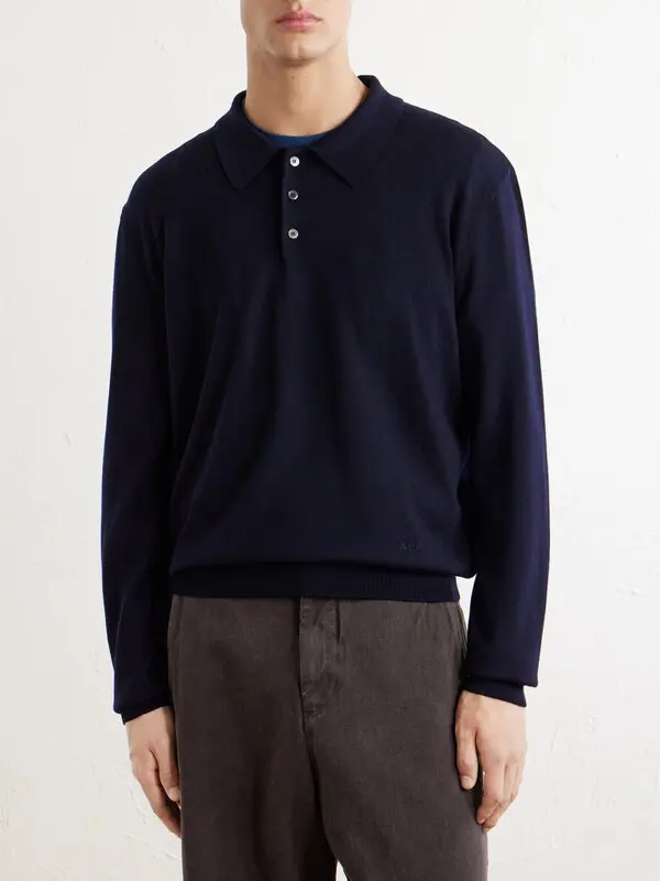 A.p.c. Riou Virgin Wool Polo Shirt - Blue
