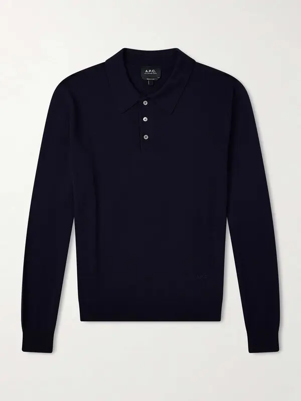 A.p.c. Riou Virgin Wool Polo Shirt - Navy