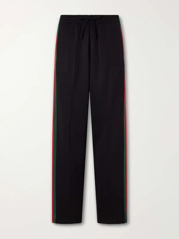 Gucci Webbing-trimmed Silk And Cotton-blend Trousers - Black