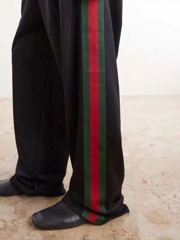 Gucci Webbing-trimmed Silk And Cotton-blend Trousers