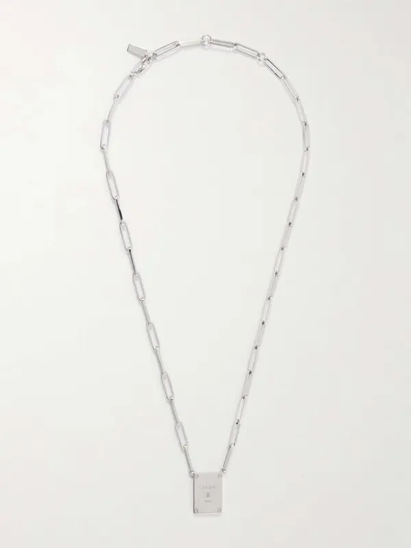 Celine Tag Logo-embossed -tone Pendant Necklace