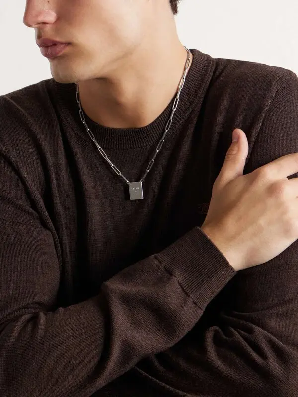 Celine Tag Logo-embossed -tone Pendant Necklace