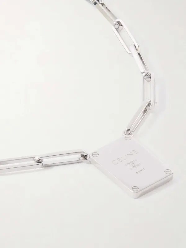 Celine Tag Logo-embossed -tone Pendant Necklace