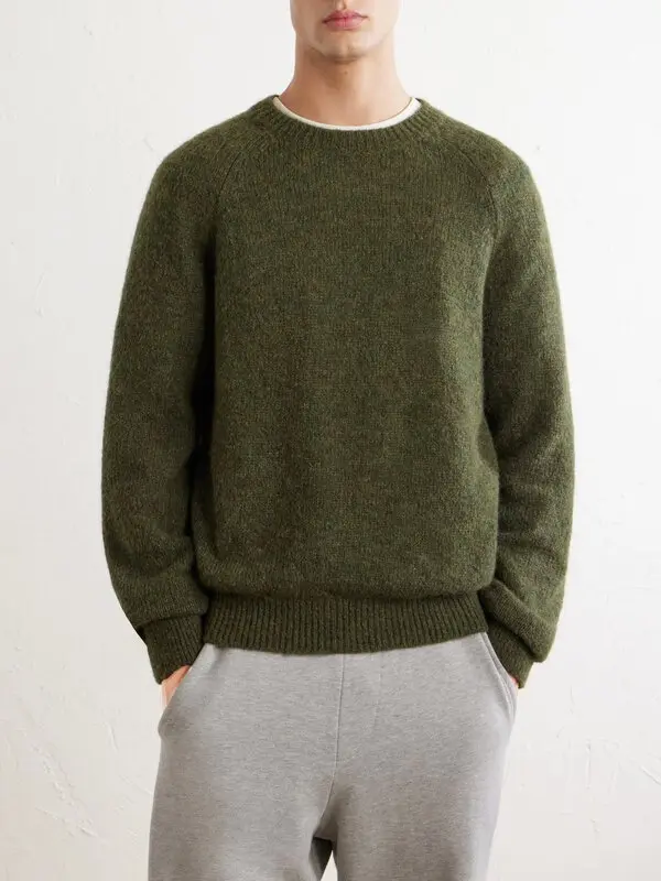 Dries Van Noten Brushed Alpaca-blend Crewneck Sweater - Green