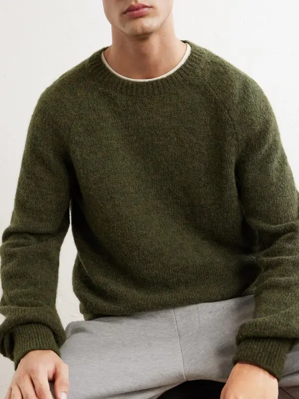 Dries Van Noten Brushed Alpaca-blend Crewneck Sweater - Green