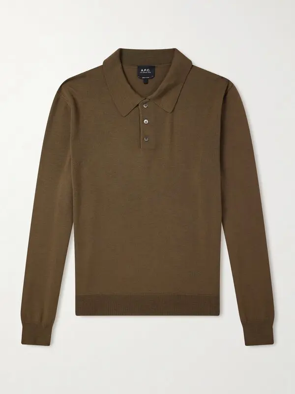 A.p.c. Riou Virgin Wool Polo Shirt - Green