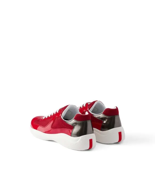 Prada Patent Leather And Technical Fabric America's Cup Sneakers - Red/anthracite