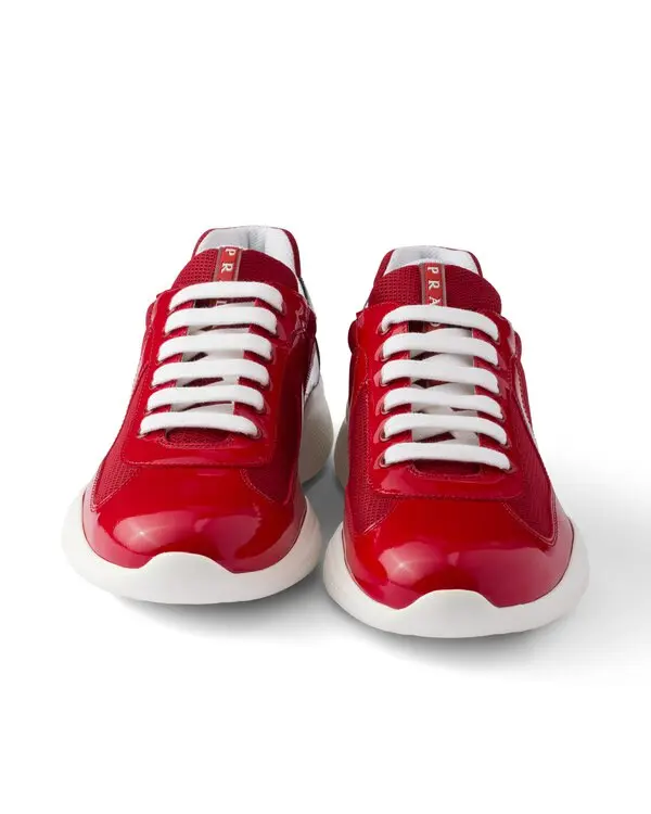 Prada Patent Leather And Technical Fabric America's Cup Sneakers - Red/anthracite