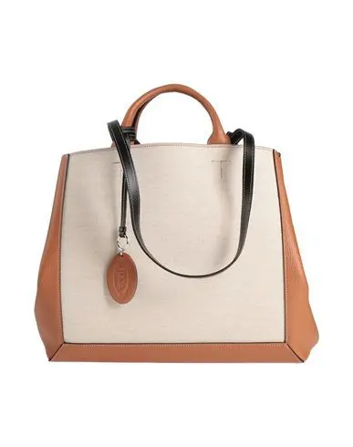 TOD'S Maxi Two-tone Tote Bag In Canvas And Pebbled Leather - Beige