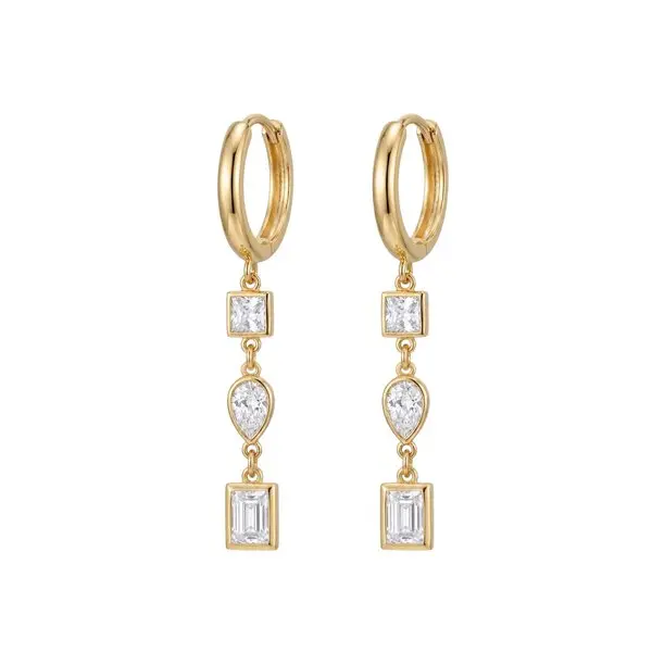 LINYA JEWELLERY Geometric Row Stone Silver & Plated Hoop Earrings, Dangle Earrings - Gold