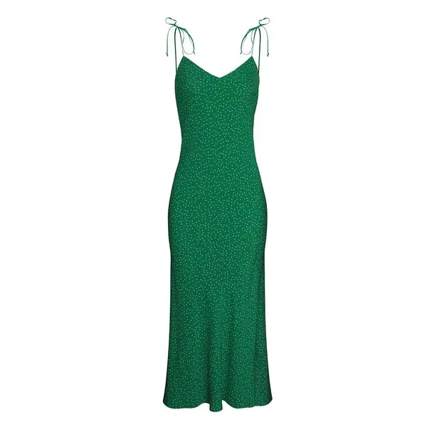 2KSTYLE Lime Open-back Bias-cut Polka-dot Maxi Dress - Green