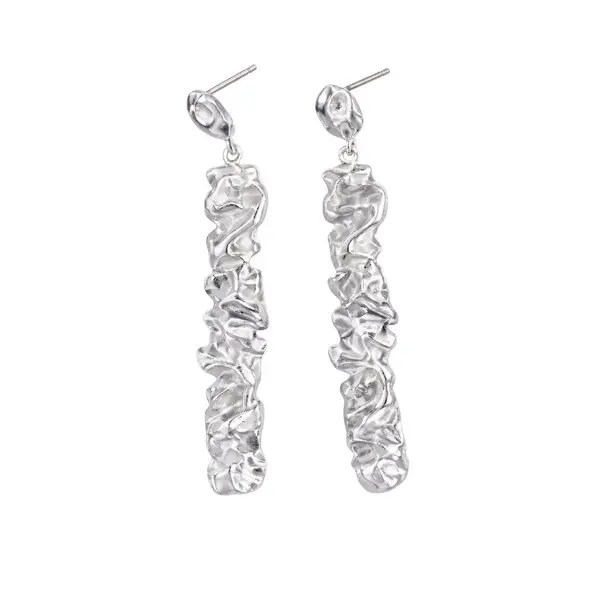 LINYA JEWELLERY Sculptra Textured Sterling Dangle Earrings - Silver