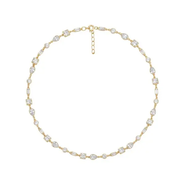 LINYA JEWELLERY Geometric Row Stone Silver & Plated Necklace - Gold
