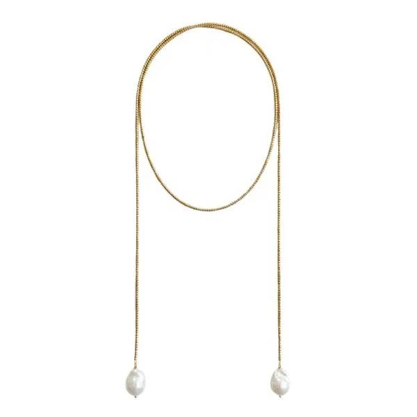LINYA JEWELLERY Baroque Pearl Long Mini Hematite Natural Stone Necklace - Gold