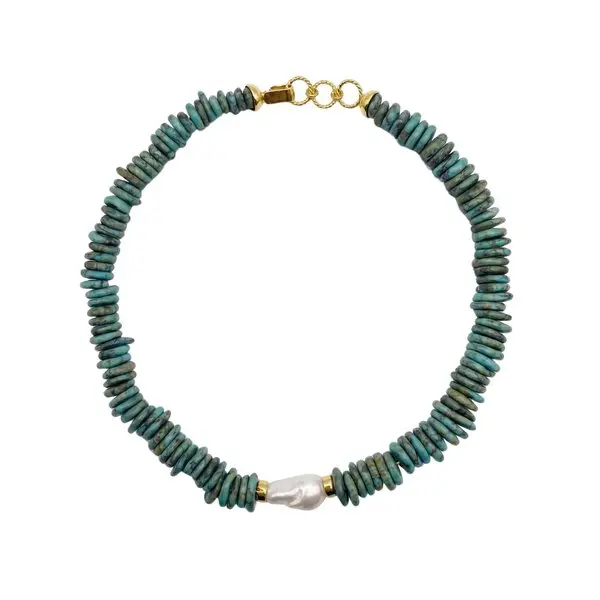 LINYA JEWELLERY Baroque Pearl Turquoise Natural Stone Necklace - Gold