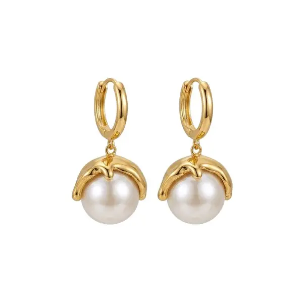 LINYA JEWELLERY Flow Amorphous Textured Dangle Pearl Silver & Plated Hoop Earrings, Pearl Dangle Earrings - Gold