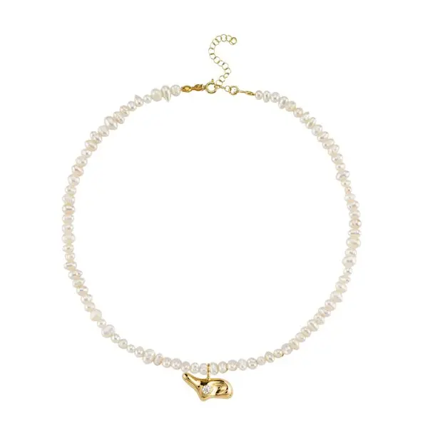 LINYA JEWELLERY Solstice Eye Detailed Amorphous Sand Pearl Necklace - Gold