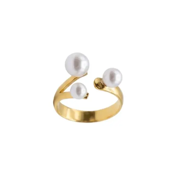 LINYA JEWELLERY Three Pearl Adjustable Ring, Pearl Silver & Plated Ring